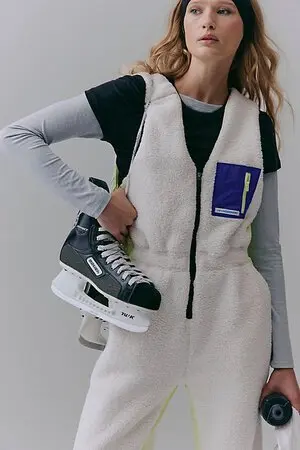 Free People Scout It Out Fleece Overall - Ivory Combo