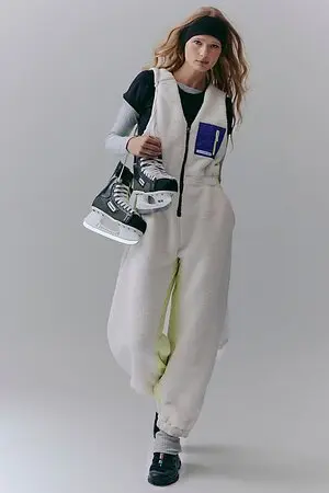 Free People Scout It Out Fleece Overall - Ivory Combo