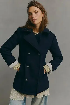 Free People Jorah Wool-blend Military Coat - Navy