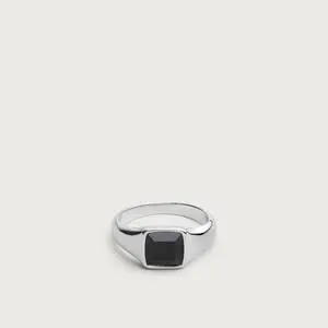 COMMON LINES Onyx Cushion Signet Ring - Silver