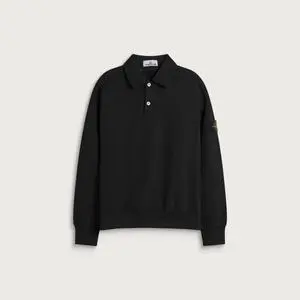 Stone Island Tubular Cotton Garment Dyed Polo Sweatshirt - Black