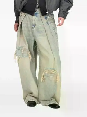 FENG CHEN WANG Pleated Distressed Jeans