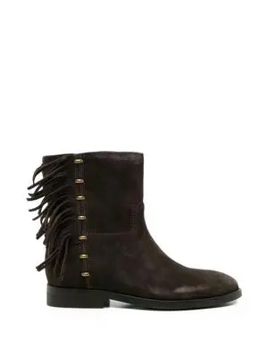 APEPAZZA Fringe-detail Studded Ankle Boots - Brown