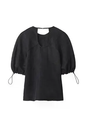 Maison Kitsuné Crinkled Puff-sleeve Top