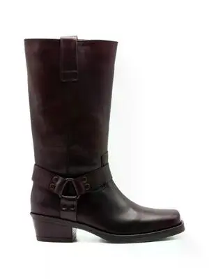 JULIE DEE Harness-detail Square-toe Boots - Brown