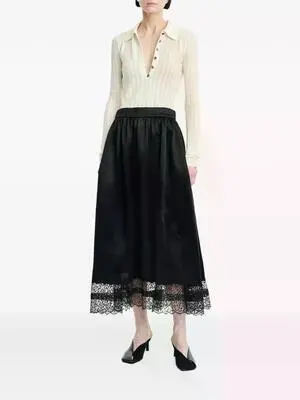 Maria Mcmanus Lace-trim Gathered Midi Skirt - Black