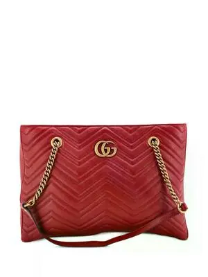 Gucci Gg Marmont Zip Tote Matelasse Leather Medium Shoulder Bag - Red