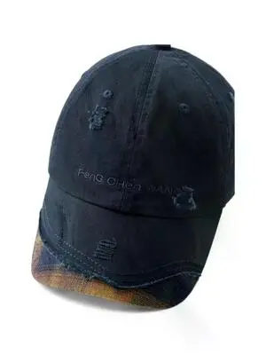 FENG CHEN WANG Distressed Plaid-panel Baseball Cap