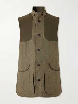 Purdey Herringbone Wool-blend Tweed Gilet - Green