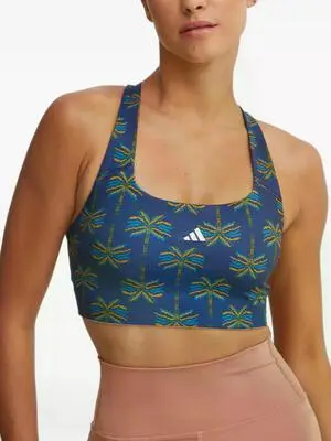 Adidas X Farm Rio Palm Tree-print Racerback Sports Bra - Blue