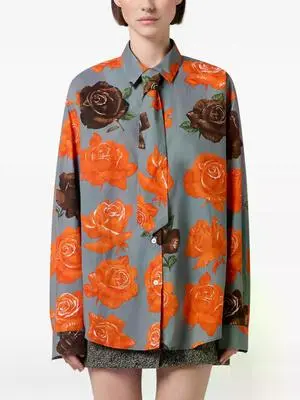 MSGM Floral-print Tie-neck Shirt
