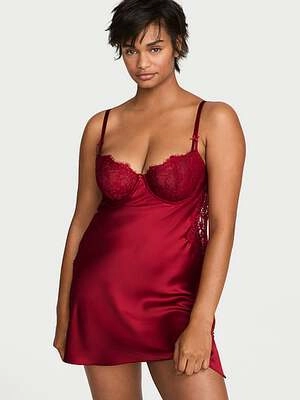 Victoria's Secret Dream Angels Wicked Satin & Lace Mini Slip Dress - Red