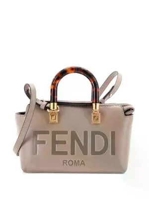 Fendi Logo The Way Top Handle Bag Embossed Leather Mini Crossbody Bag - Neutrals