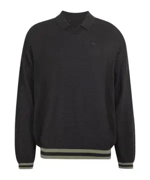 ADIDAS ORIGINALS Mesh Long Sleeve Polo Shirt - Practical Black