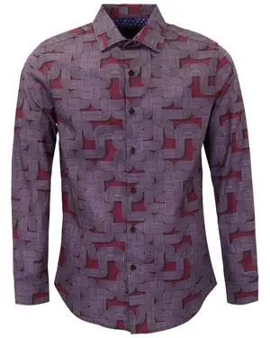 LORDS OF HARLECH Norman Blons Geo Port Printed Cotton Long-sleeve Shirt - Red