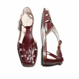 MAFALDA Ida Wine Fisherman Sandals Square Toe - Red