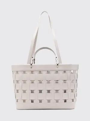 Emporio Armani Tote Bag In Woven Polyurethane With Removable Pouch - Grey