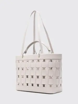 Emporio Armani Tote Bag In Woven Polyurethane With Removable Pouch - Grey