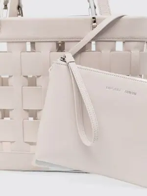 Emporio Armani Tote Bag In Woven Polyurethane With Removable Pouch - Grey