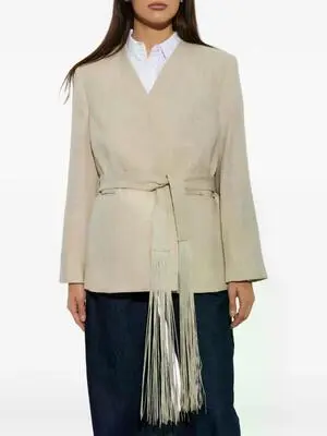 BY MALENE BIRGER Emma Fringed Belted Jacket - Neutrals