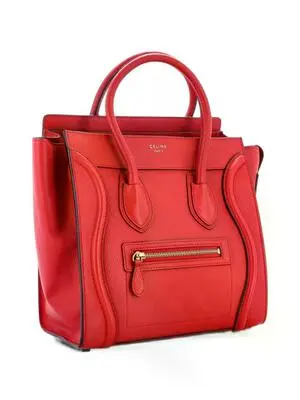 Celine Luggage Bag Grainy Leather Micro Tote Bag - Red
