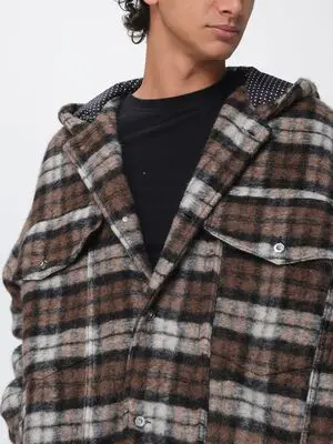 PDF Oversized Long Hooded Coat In Check Wool Blend