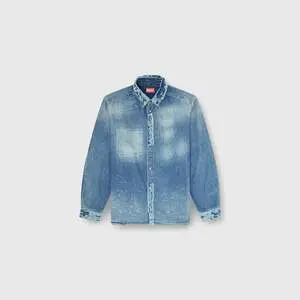 DIESEL® Shirt In Distressed Patch-effect Denim - Blue