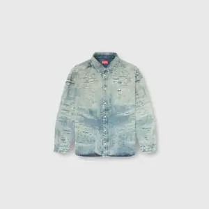 DIESEL® Shirt In Distressed-effect Jacquard Denim - Blue