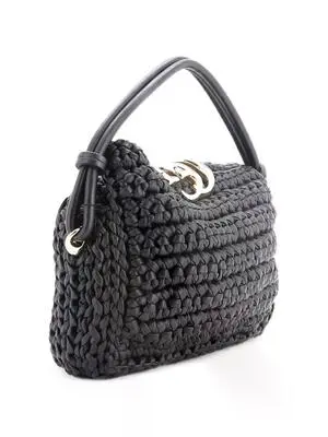 Gucci Double G Top Handle Bag Crochet Leather Small Satchel - Black