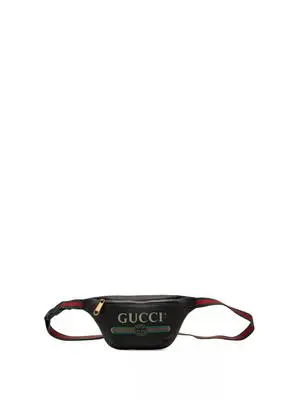 Gucci 2000-2015 Small Grained Calfskin Web Logo Belt Bag - Black