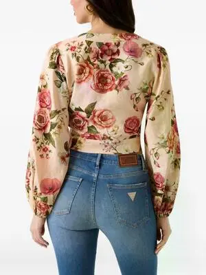 Guess Floral-print Tie-front Top