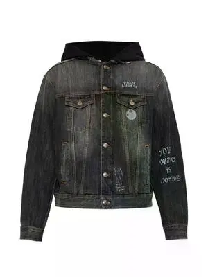 Palm Angels Graphic-print Hooded Denim Jacket - Black