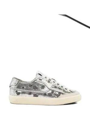 AUTRY Floral-print Crackled-leather Sneakers