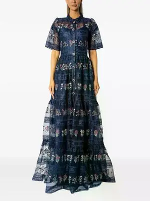 MIAU BY CLARA ROTESCU Eiran Floral-embroidered Tiered Maxi Dress - Blue