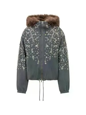 NOVELLE Embroidered Faux-fur-trim Jacket - Grey