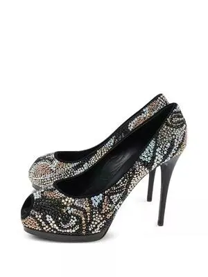 GIUSEPPE ZANOTTI Crystal-embellished Peep-toe Pumps - Black