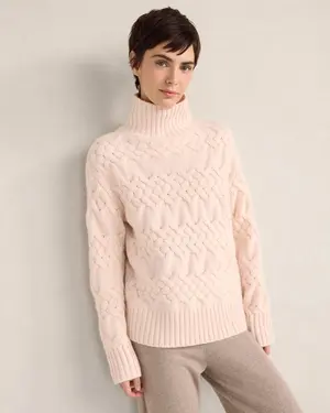 HAVEN WELL WITHIN Cashmere Basketweave Turtleneck Sweater Shell