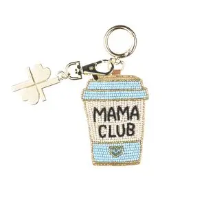 LAINES LONDON Neutrals Blue Coffee Cup Mama Club Hand-beaded Bag Charm