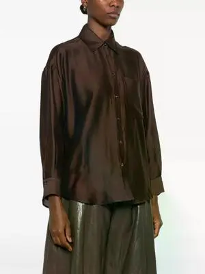 ELEH Satin-finish Button-down Shirt - Brown