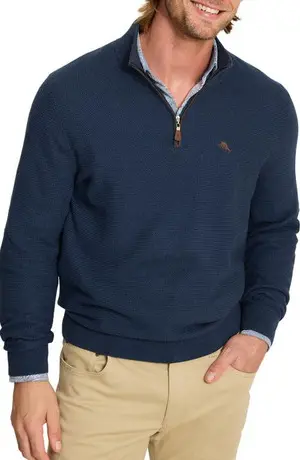 Tommy Bahama Marlin Magic Basketweave Half Zip Sweater - Navy