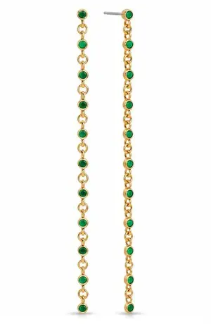 Ettika Dainty Linear Cubic Zirconia Drop Earrings - Green