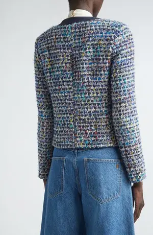 St. John San Germain Leather Trim Tweed Jacket
