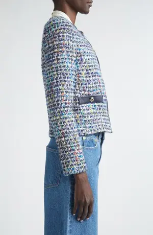St. John San Germain Leather Trim Tweed Jacket