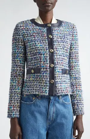 St. John San Germain Leather Trim Tweed Jacket