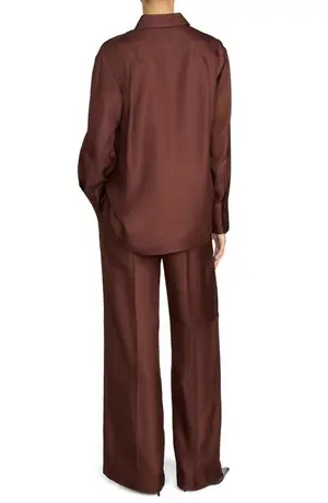 FRAME The Pintuck Wide Leg Silk Lounge Pants