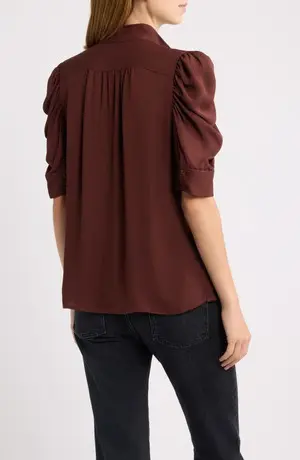 FRAME The Gillian Ruched Sleeve Silk Top