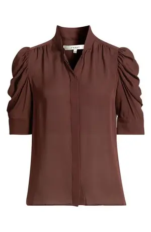 FRAME The Gillian Ruched Sleeve Silk Top