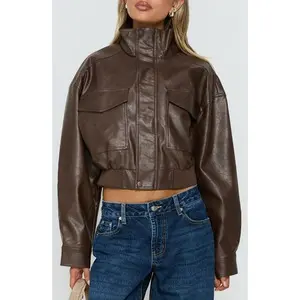 Princess Polly Ace Player Funnel Neck Crop Faux Leather Jacket