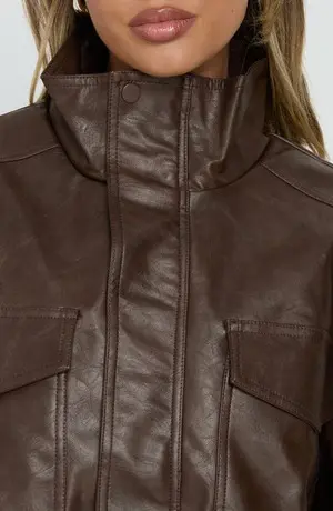 Princess Polly Ace Player Funnel Neck Crop Faux Leather Jacket