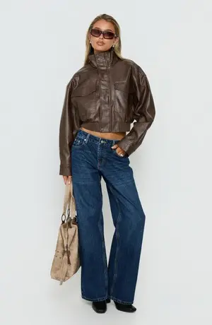 Princess Polly Ace Player Funnel Neck Crop Faux Leather Jacket